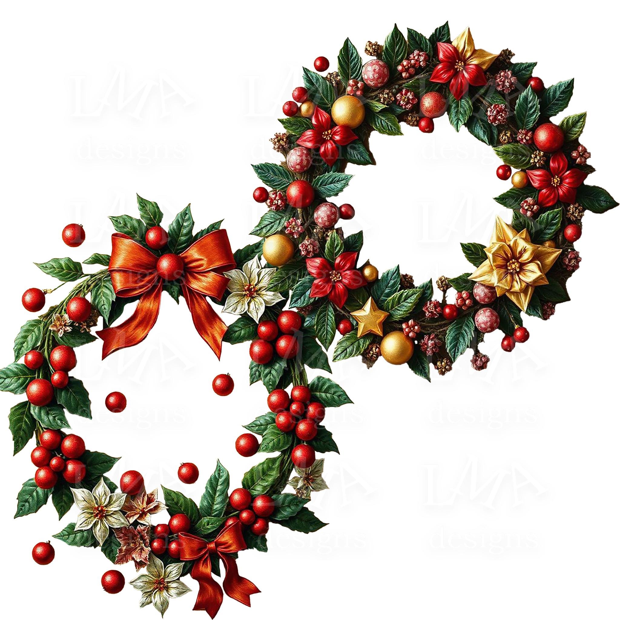 20 Christmas Wreaths Clipart Images – Various Types - Etsy