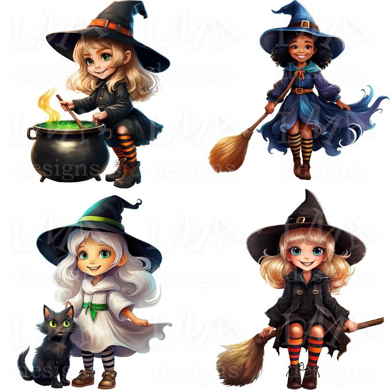 Little Witches Clipart: 30 PNG Images for Commercial Use - Etsy
