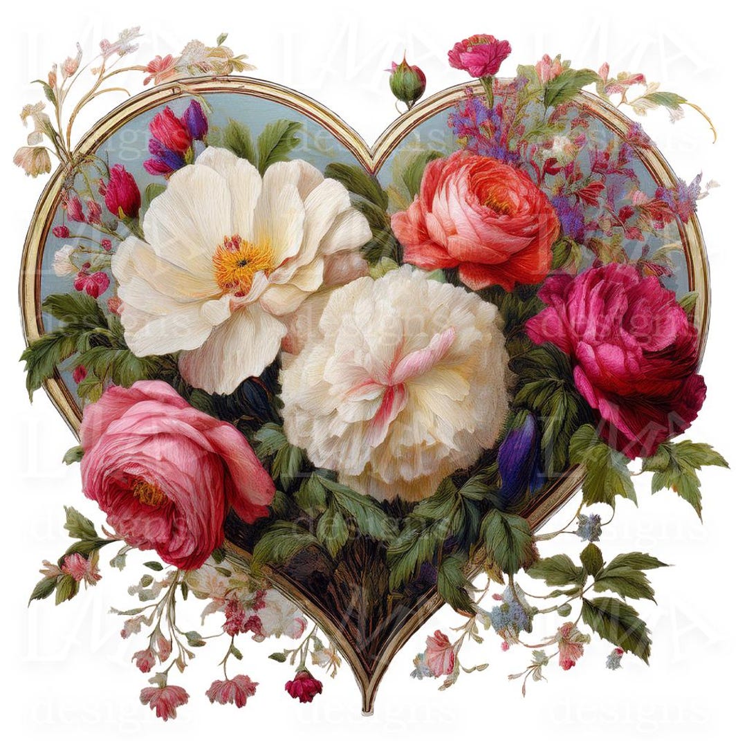 7 Vintage Floral Hearts Clipart Images - Etsy