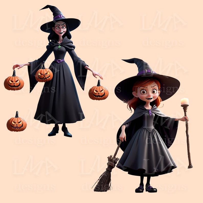 Playful Witches Clipart Images - Transparent Witches for Halloween and ...
