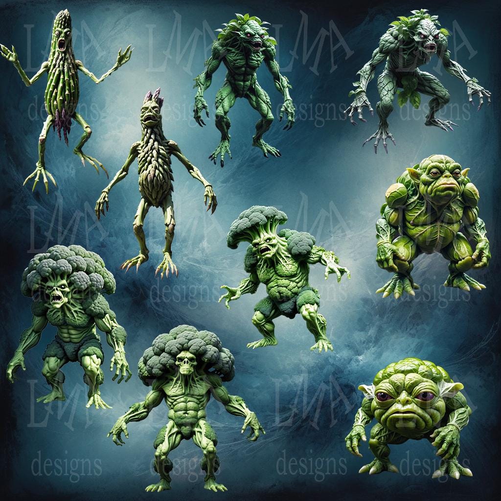 Creepy Vegetable Monster Clipart: Halloween PNG Images (digital ...