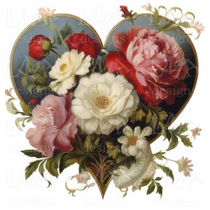 7 Vintage Floral Hearts Clipart Images - Etsy