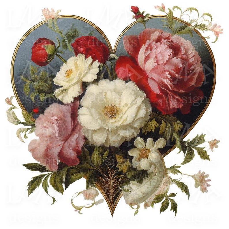 7 Vintage Floral Hearts Clipart Images - Etsy