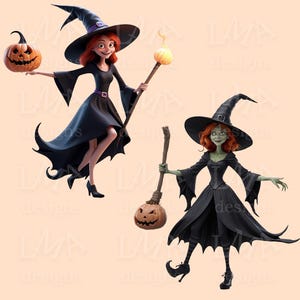 Playful Witches Clipart Images - Transparent Witches for Halloween and ...