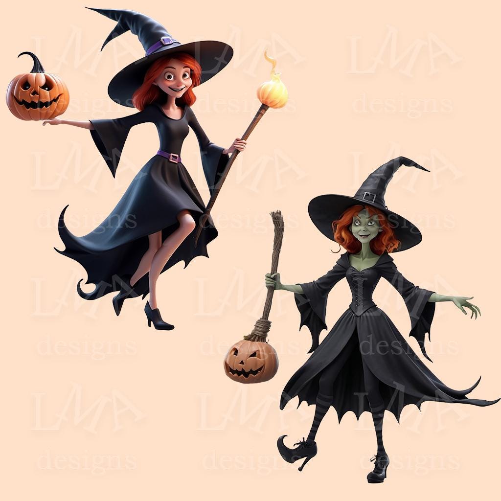 Playful Witches Clipart Images - Transparent Witches for Halloween and ...