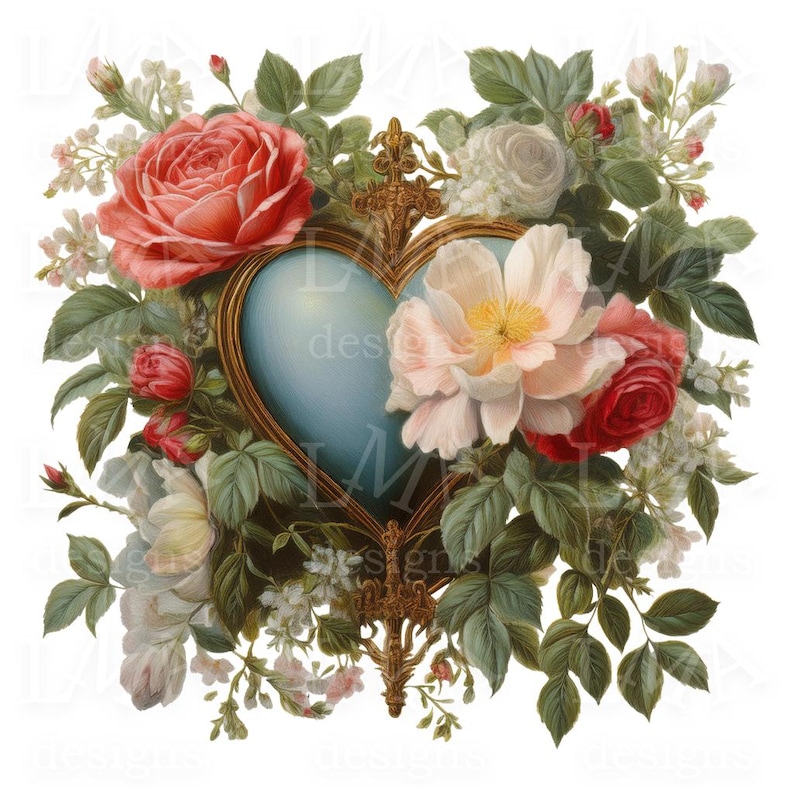 7 Vintage Floral Hearts Clipart Images - Etsy