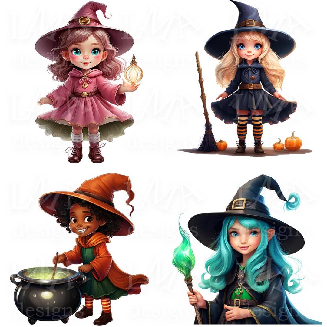 Little Witches Clipart: 30 PNG Images for Commercial Use - Etsy