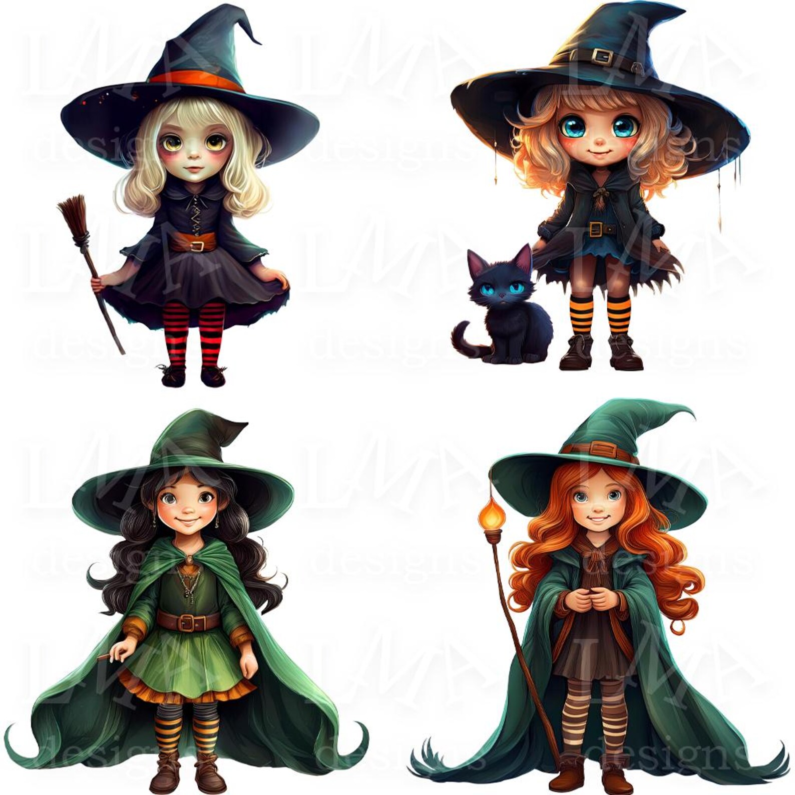 Little Witches Clipart: 30 PNG Images for Commercial Use - Etsy