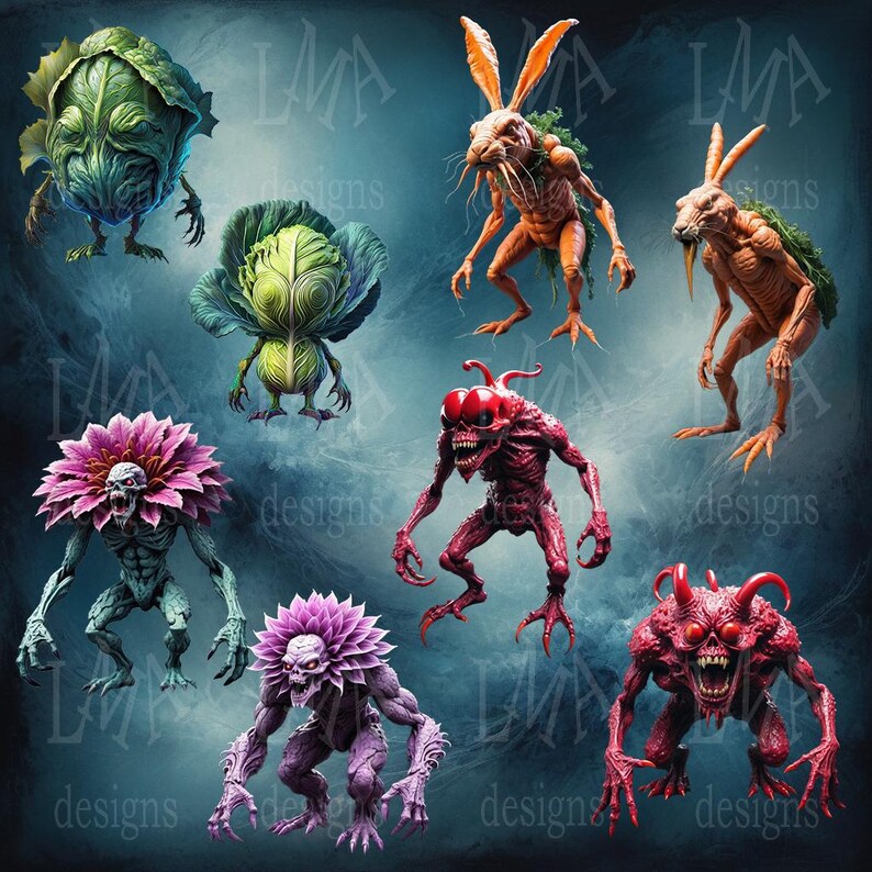 Creepy Vegetable Monster Clipart: Halloween PNG Images (digital ...