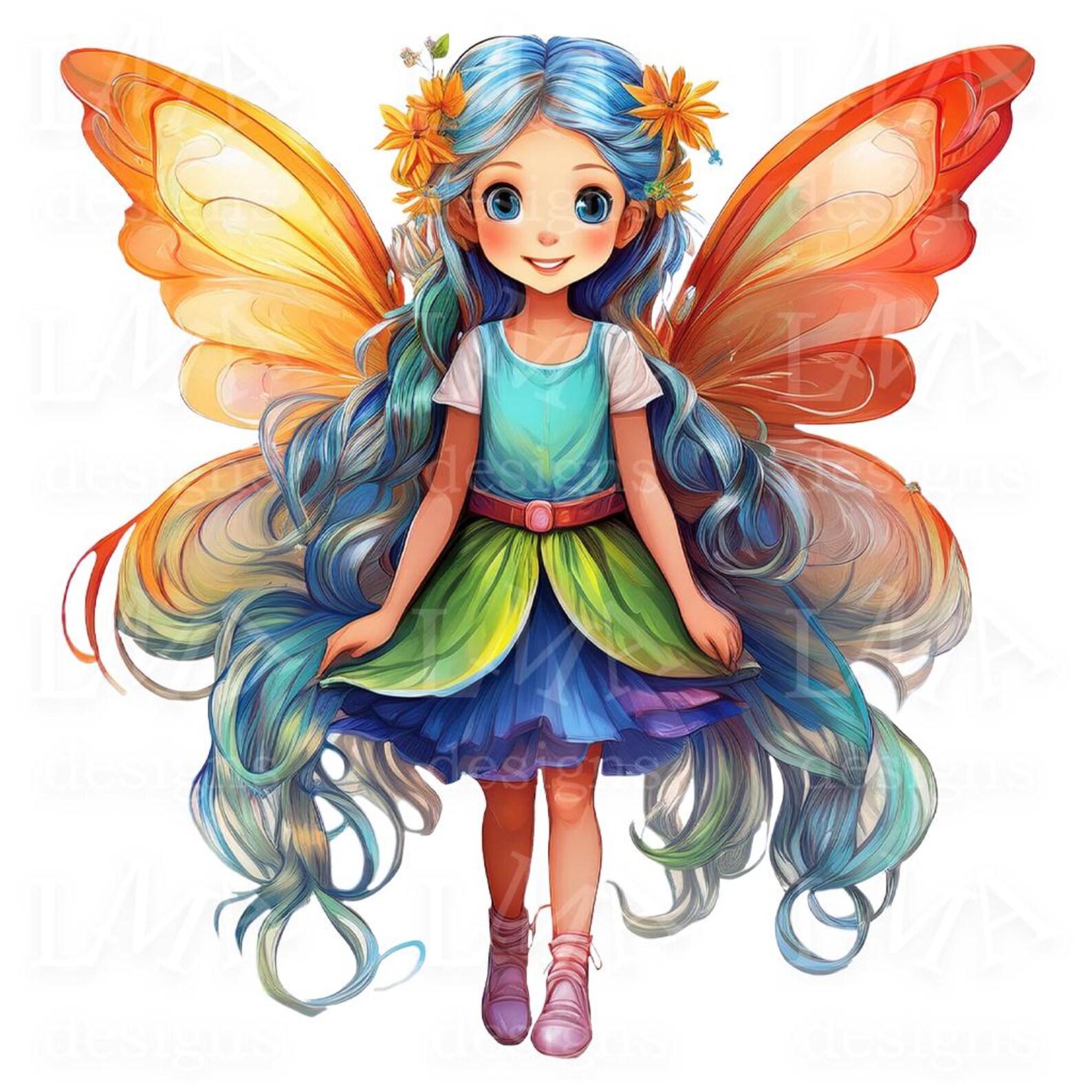 Little Girl Fairies - 10 Transparent Fairies With Brightly Colored ...