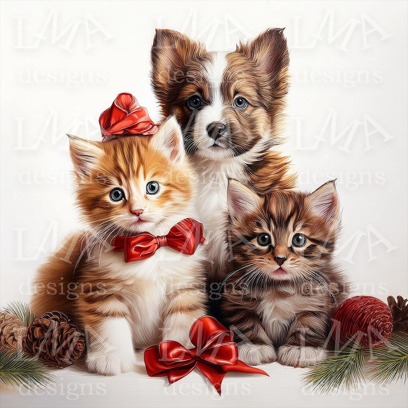 10 Christmas Puppies and Kittens Clipart Images Ready for Santa - Set 1 ...