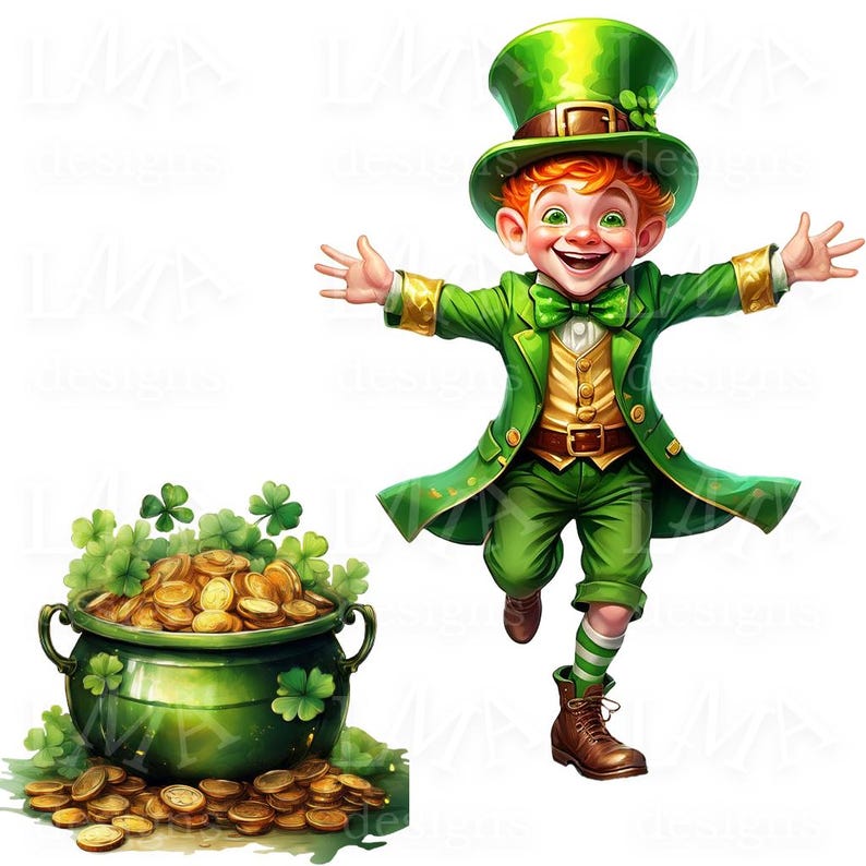 20 St. Patrick’s Day Leprechauns, Shamrocks, 4-leaf Clovers, Pot-o-gold ...