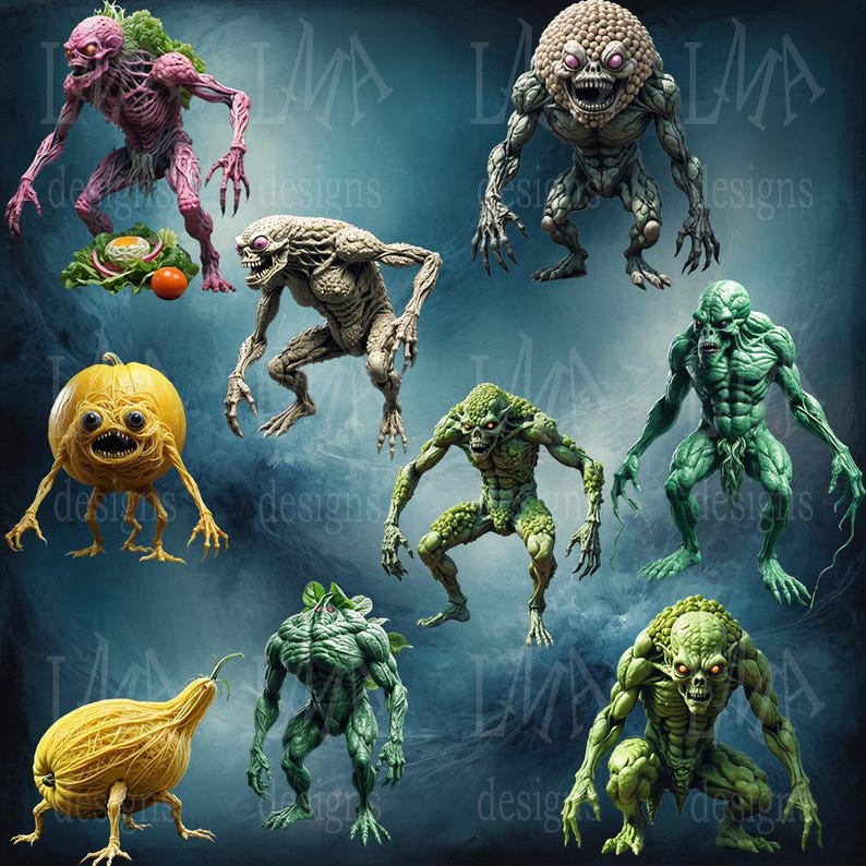 Creepy Vegetable Monster Clipart: Halloween Food Pngs (set 2) - Etsy