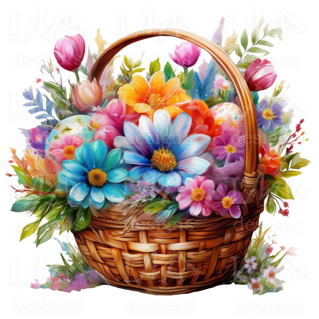 10 Easter Flower Basket Clipart Images - Etsy