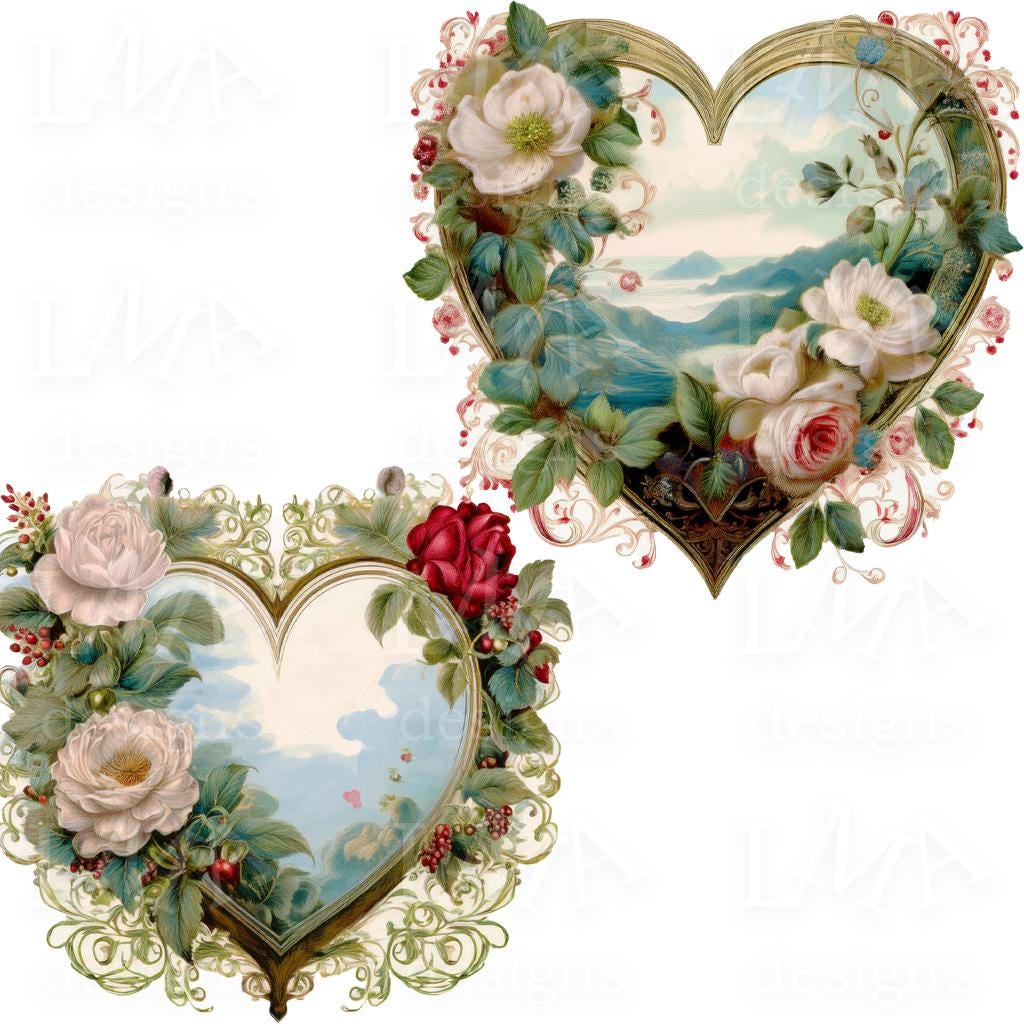 14 Vintage Valentines Day Cards Clipart Images Set 1 - Etsy