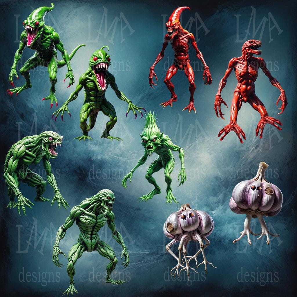 Creepy Vegetable Monster Clipart: Halloween PNG Images (digital ...