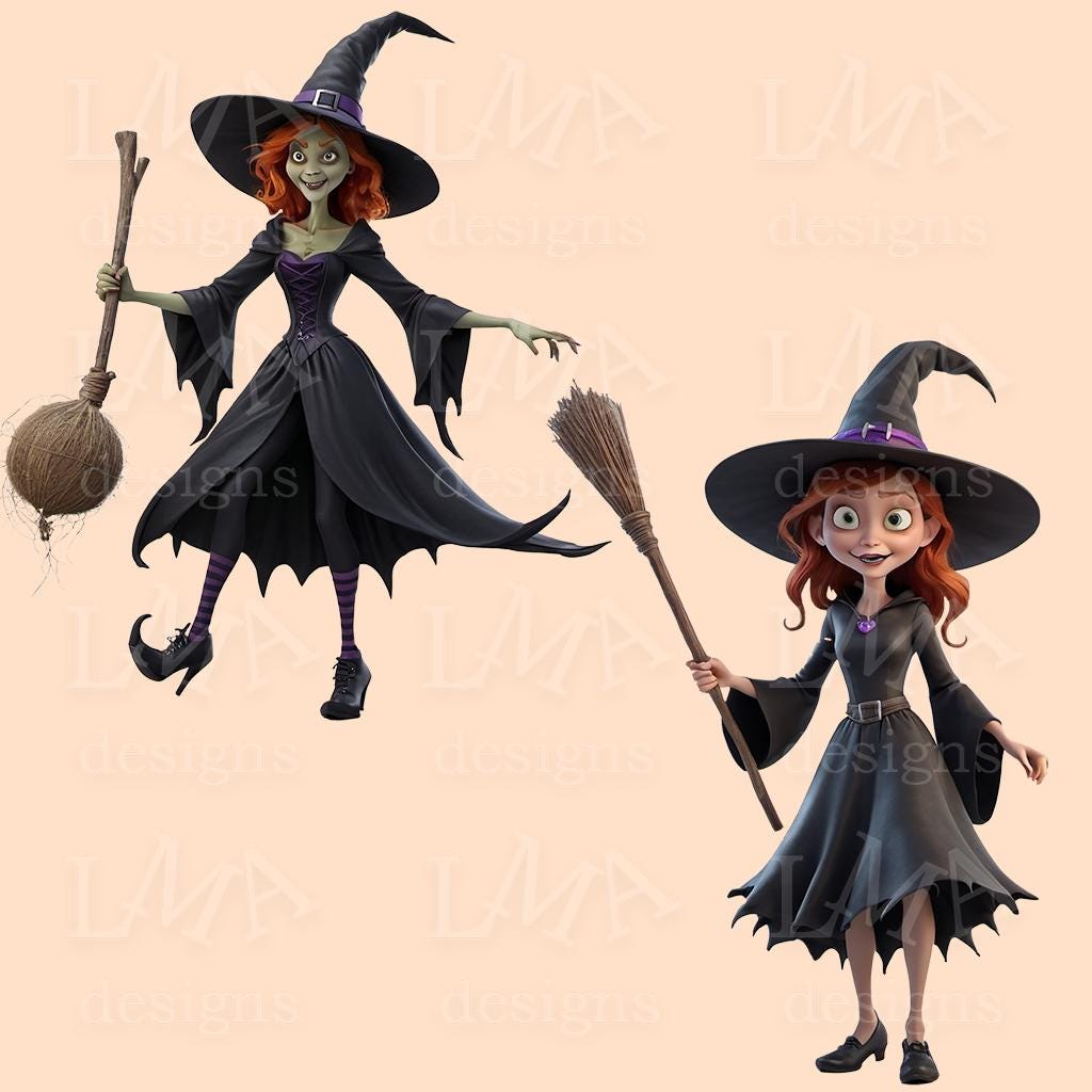 Playful Witches Clipart Images - Transparent Witches for Halloween and ...