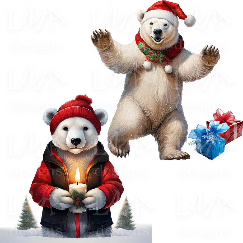 A Polar Bear Christmas - 12 Clipart Images - Etsy