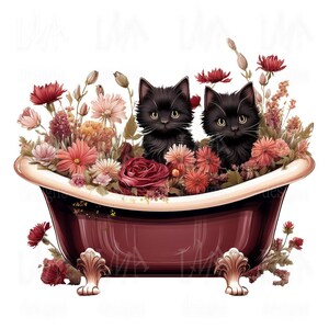 Playful Kittens in Maroon Victorian Tubs With Colorful Flowers. - Etsy