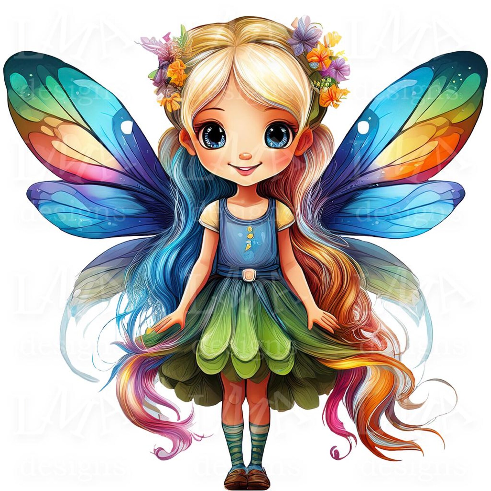 Little Girl Fairies - 10 Transparent Fairies With Brightly Colored ...