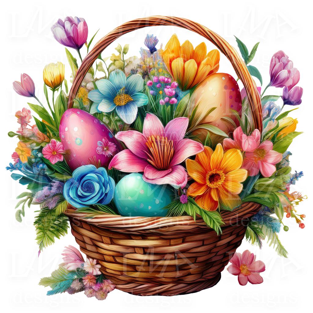 10 Easter Flower Basket Clipart Images - Etsy