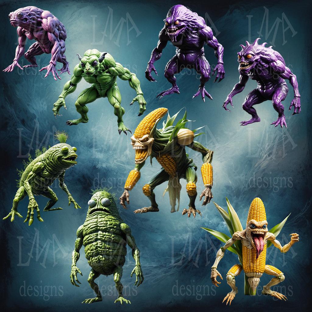 Creepy Vegetable Monster Clipart: Halloween PNG Images (digital ...