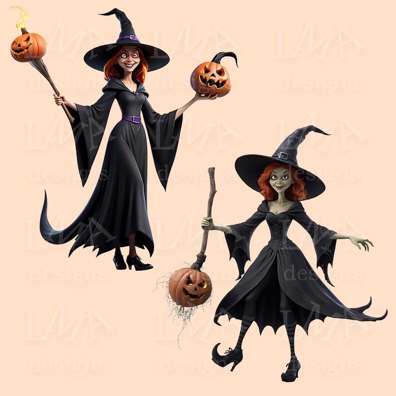 Playful Witches Clipart Images - Transparent Witches for Halloween and ...