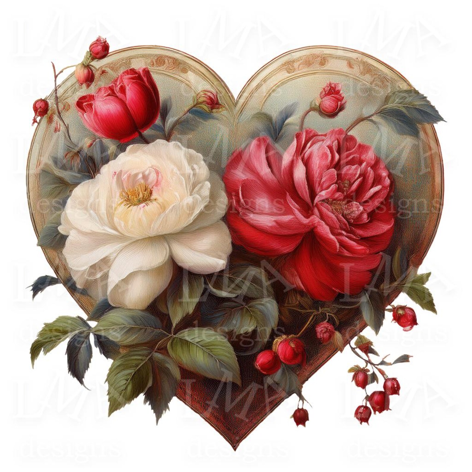 7 Vintage Floral Hearts Clipart Images - Etsy
