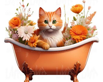 Playful Kittens in Maroon Victorian Tubs With Colorful Flowers. - Etsy