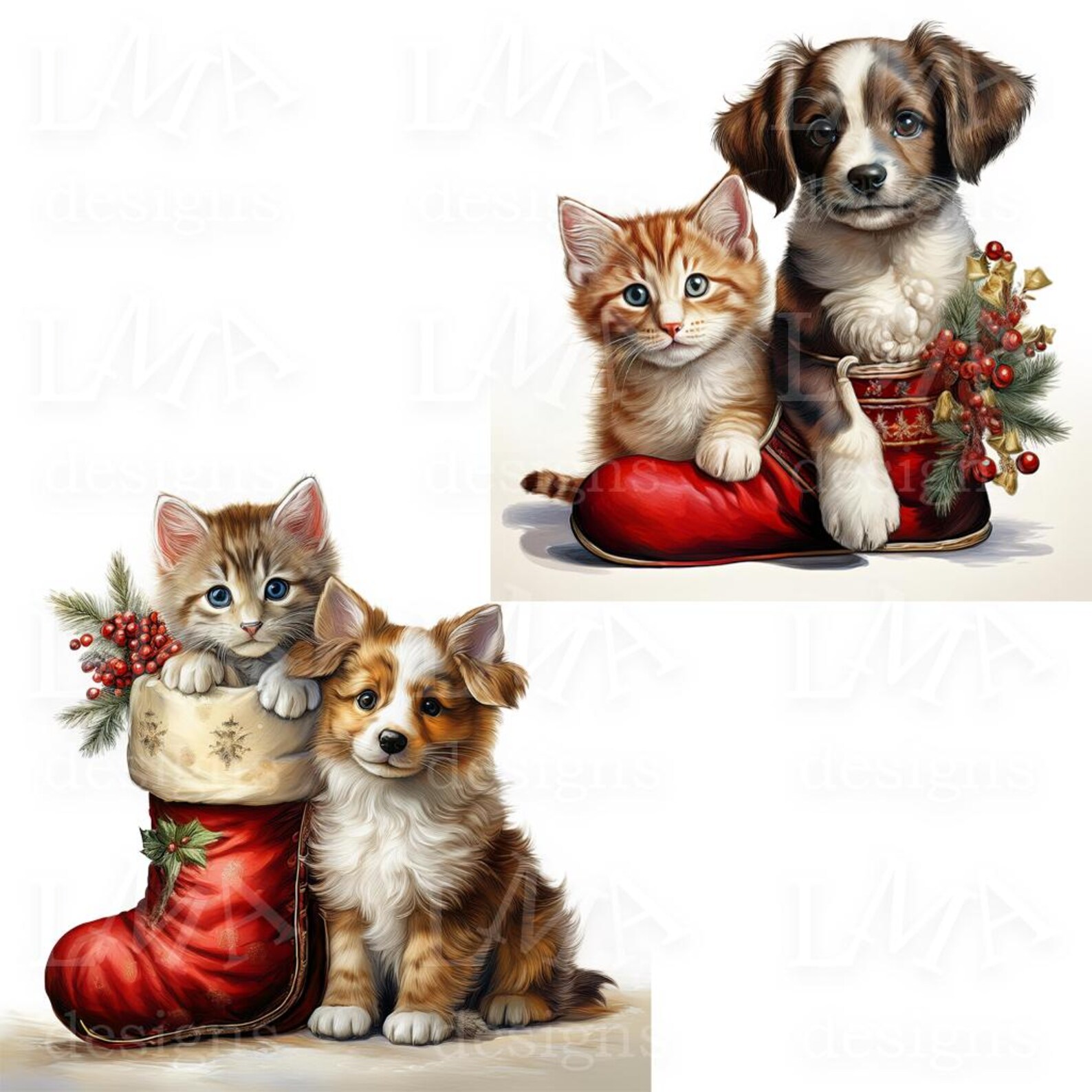 13 Puppies and Kittens With Christmas Stockings Clipart Images - Etsy