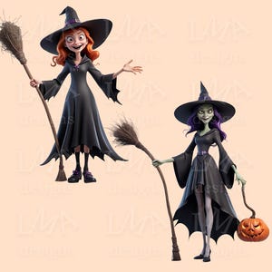 Playful Witches Clipart Images - Transparent Witches for Halloween and ...