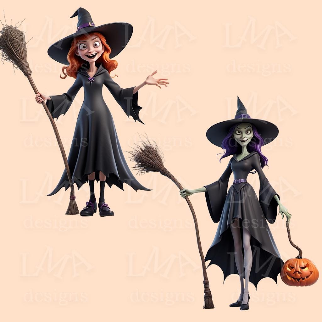 Playful Witches Clipart Images - Transparent Witches for Halloween and ...