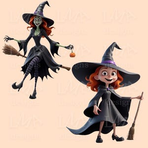 Playful Witches Clipart Images - Transparent Witches for Halloween and ...