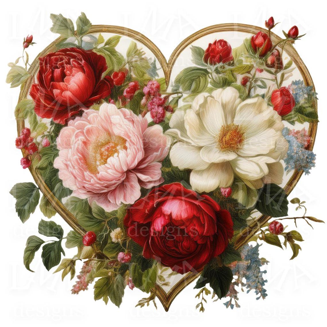 7 Vintage Floral Hearts Clipart Images - Etsy