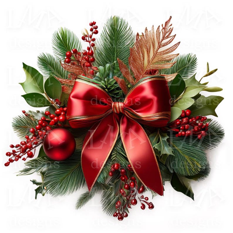 Christmas Floral Centerpiece Clipart: Holiday Ribbon & Candle Pngs ...