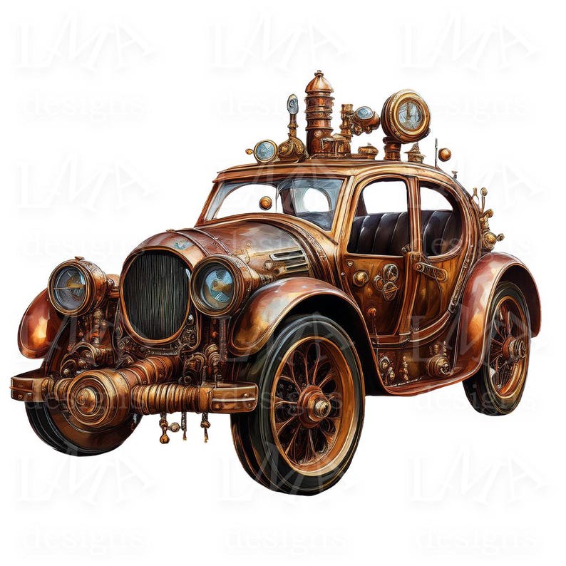12 Steampunk Cars Clipart Images - Etsy