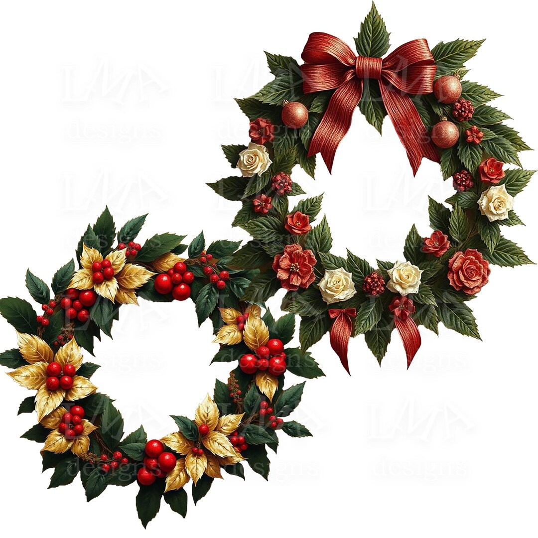 20 Christmas Wreaths Clipart Images – Various Types - Etsy