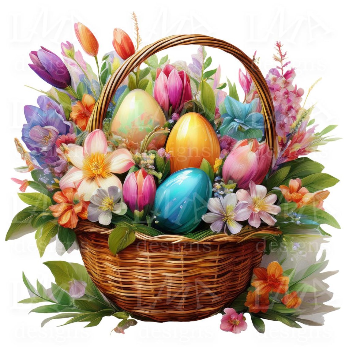 10 Easter Flower Basket Clipart Images - Etsy