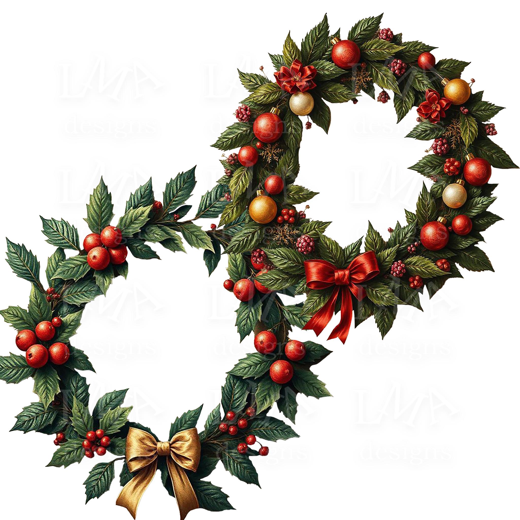 20 Christmas Wreaths Clipart Images – Various Types - Etsy