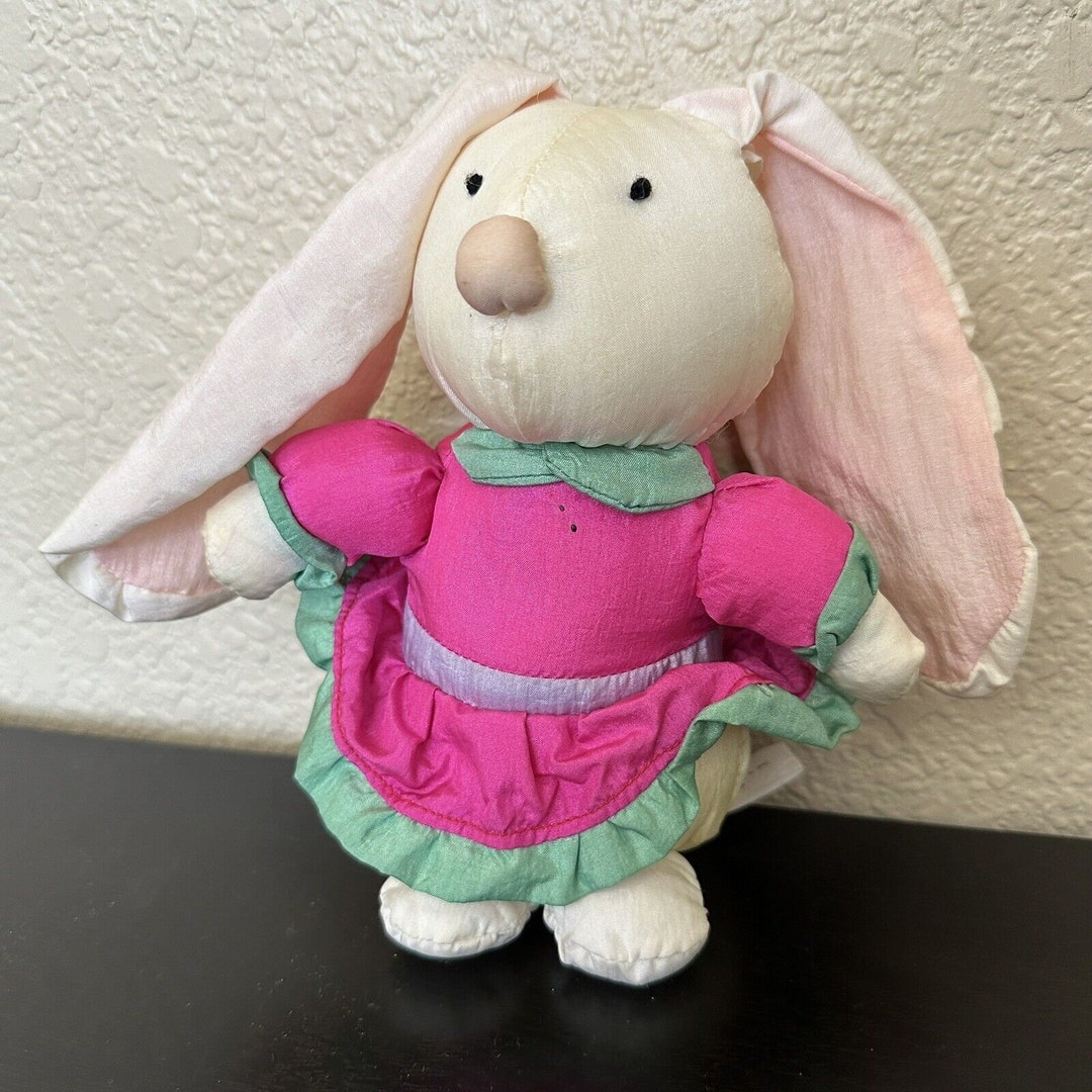 Vintage Easter Bunny Puffy Nylon Plush Stuffed Toy 90s Girl Dress ...