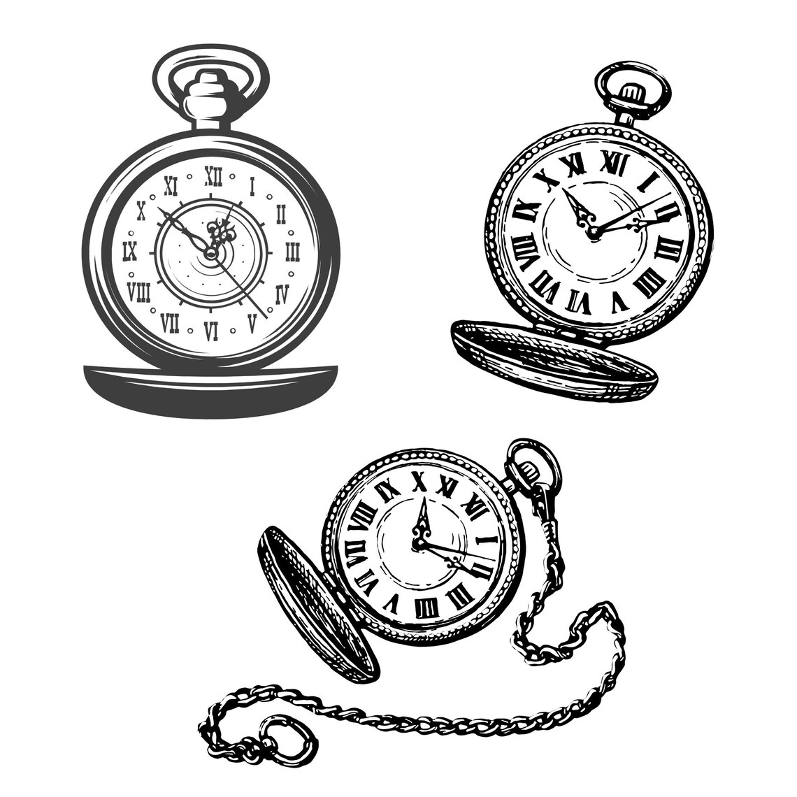 Pocket Watch Svg Bundle, Vintage Pocket Watch Clipart, Pocket Watch ...