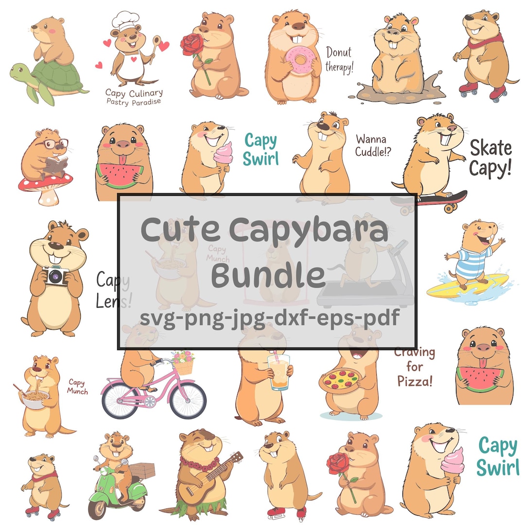 Capybara Svg Bundle, Capybara Png, Kawaii Animal Illustration, Capybara ...