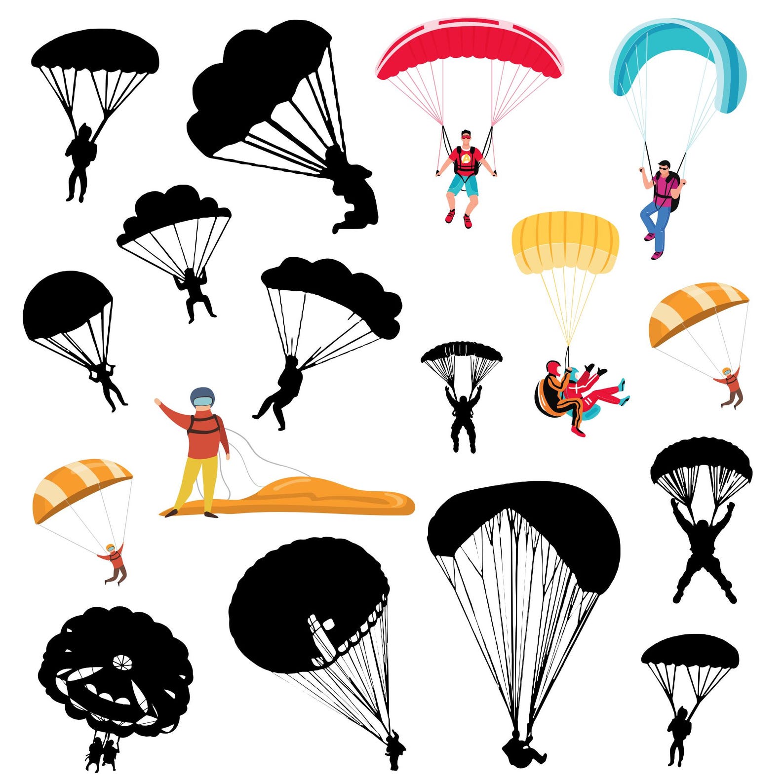 Parachute Svg Bundle, Skydivers Clipart, Jumping Vector, Parachute ...