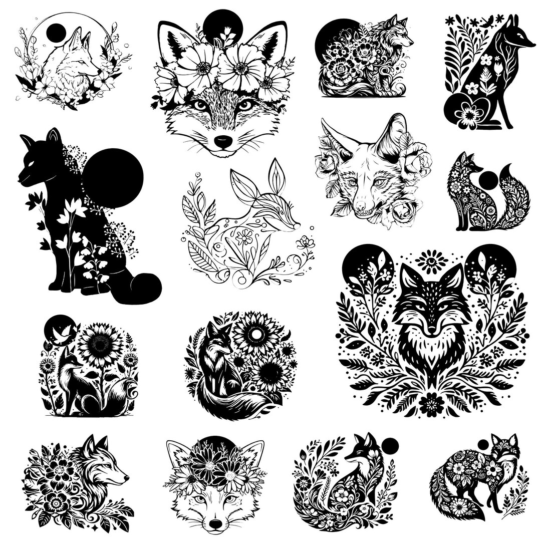 Fox Svg Bundle, Floral Fox Clipart, Animal Vector, Cute Fox Decal ...