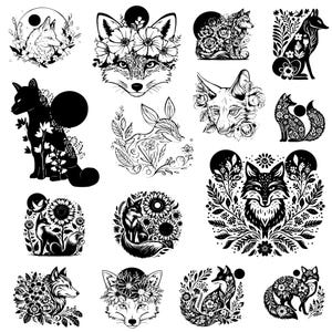 Fox Svg Bundle, Floral Fox Clipart, Animal Vector, Cute Fox Decal ...