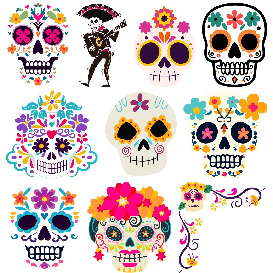 Dia De Los Muertos Svg Bundle, Sugar Skull Svg, Day of the Dead Clipart ...