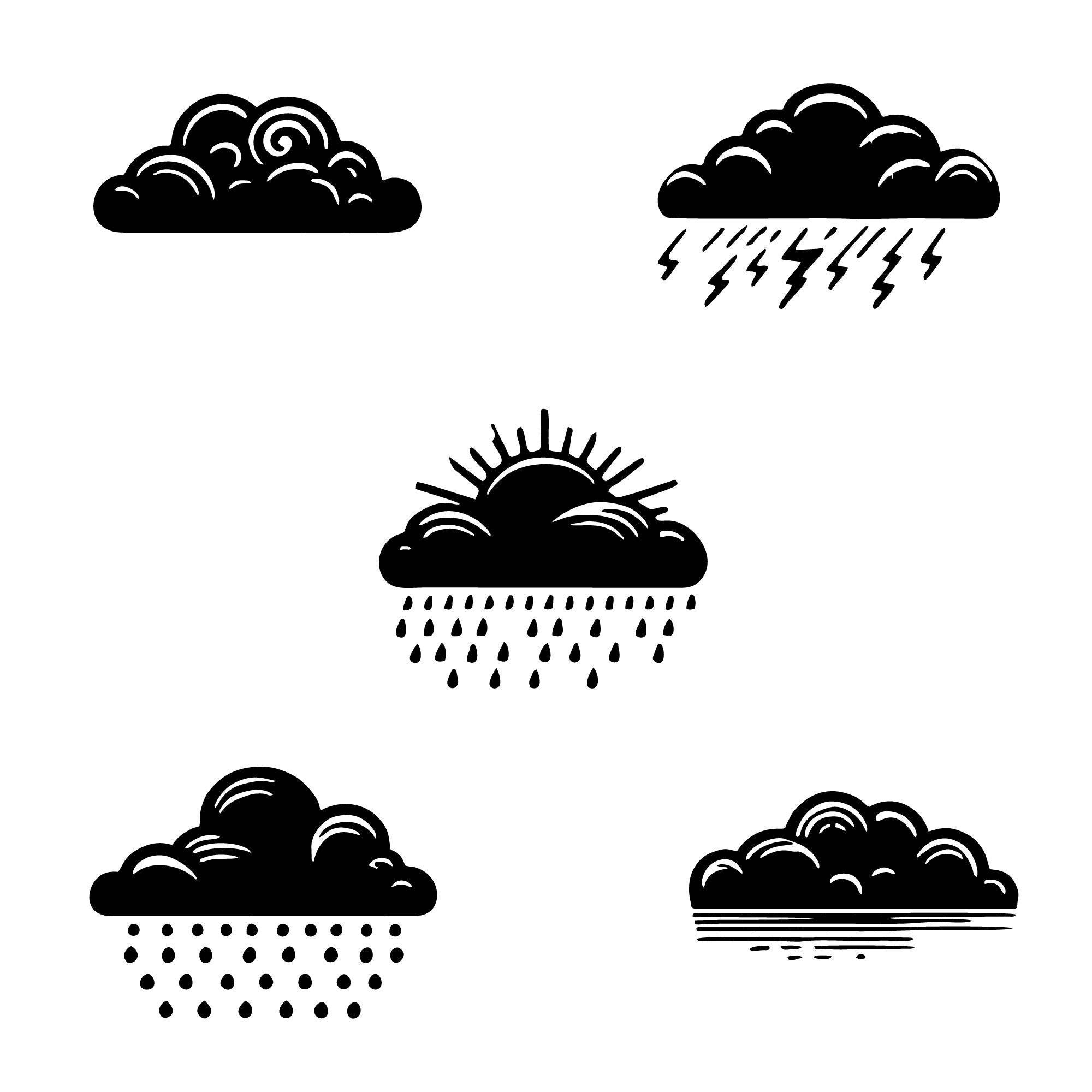 Rainy Clouds Svg Bundle Clipart Cricut Thunderstrom Clouds Silhouette ...