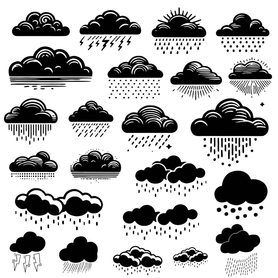 Rainy Clouds Svg Bundle Clipart Cricut Thunderstrom Clouds Silhouette ...