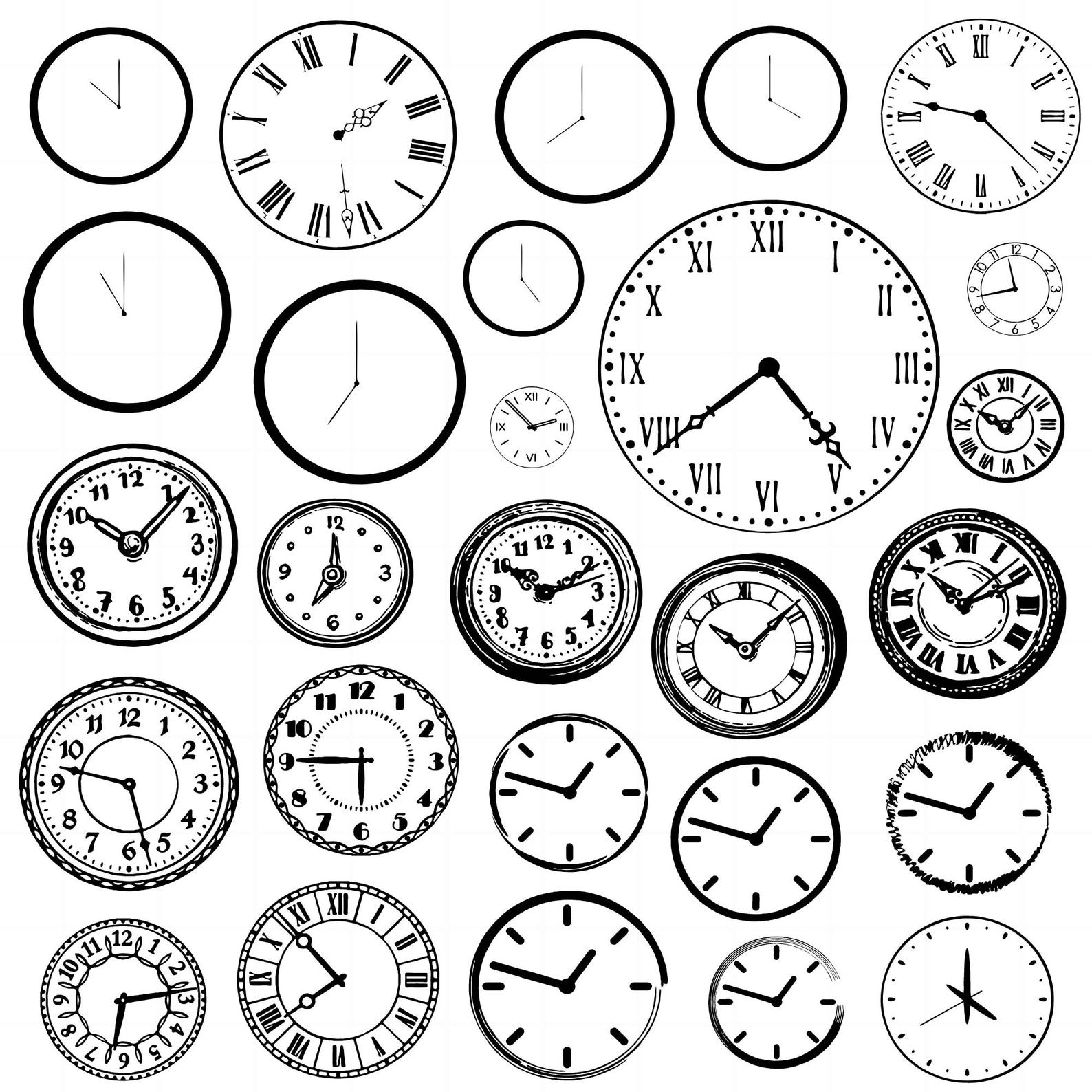 Clock Face Svg Bundle, Clock Face Clipart for Cricut, Clock Silhouette ...
