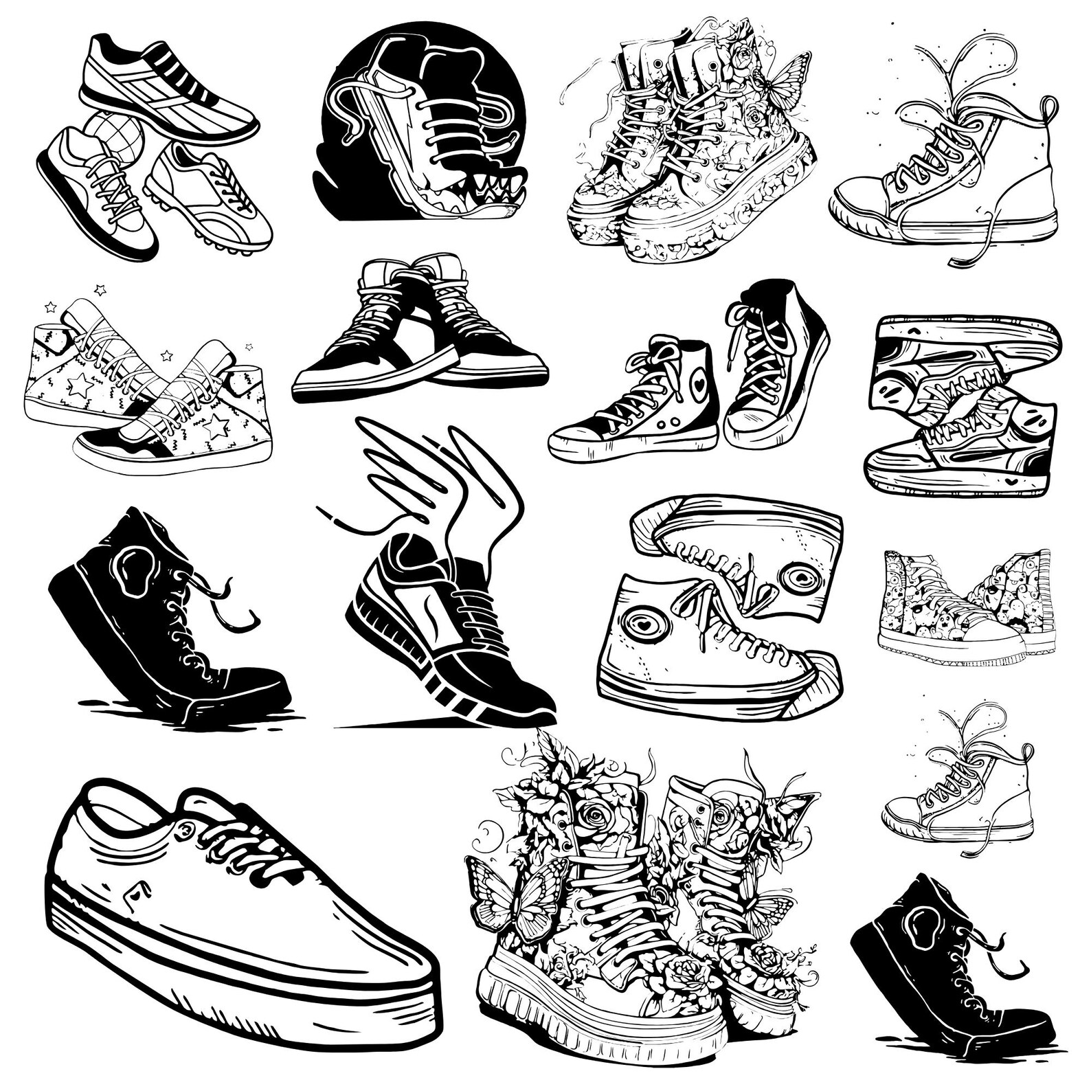 Sneaker Svg Bundle, Sneakers Clipart, Running Shoes Vector, Floral ...